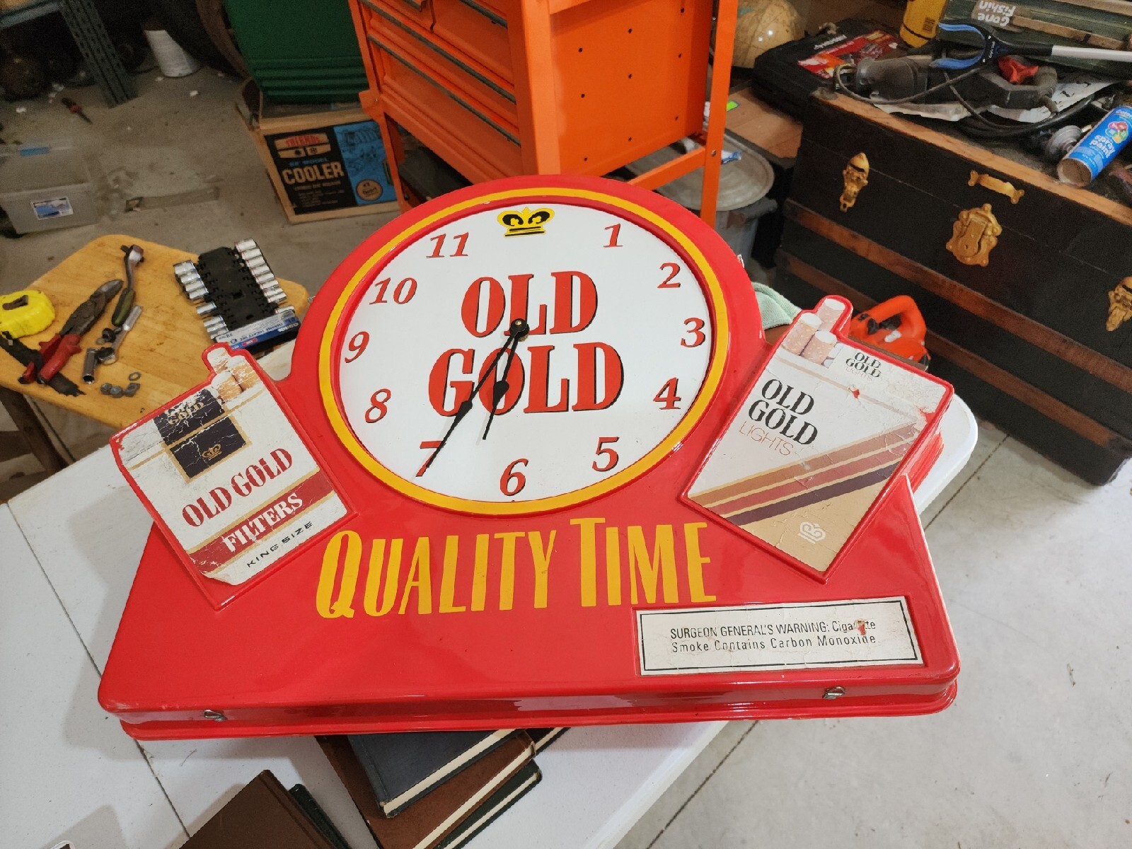 NOS Old Gold Cigarette Clock QUALITY TIME -2 Sided Store Display 34x24 ...