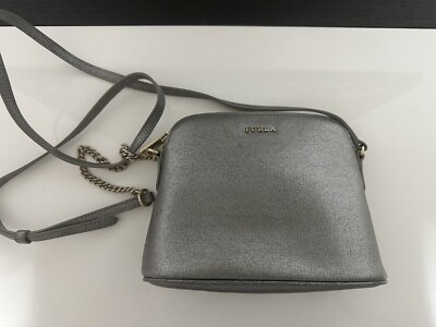 Pre-Loved FURLA Silver Leather Mini Crossbody Bag Made in Italy | eBay ...