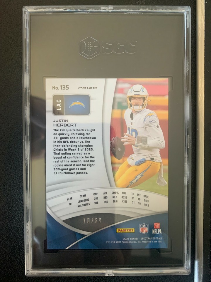 2021 Panini Spectra Justin Herbert NEON BLUE PRIZM Jersey #10/60! SGC ...