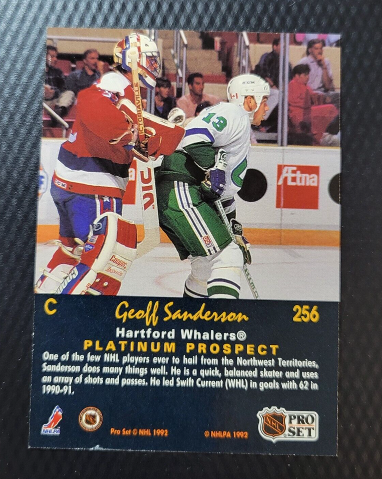 1992 Pro Set Platinum Prospect GEOFF SANDERSON Hartford Whalers ROOKIE ...