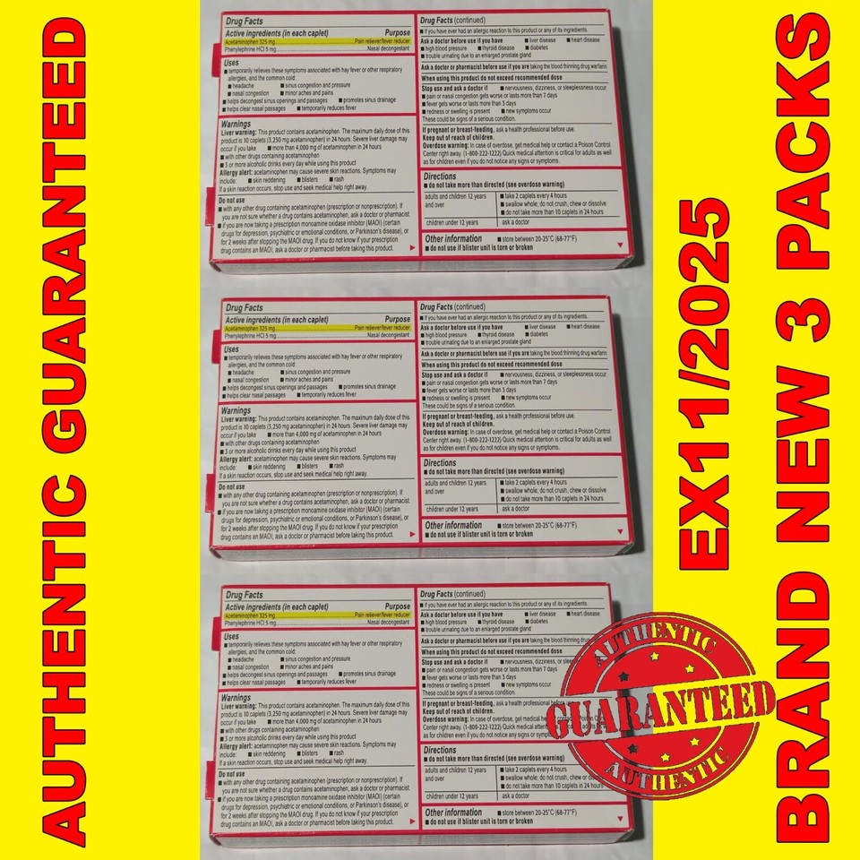 Tylenol Sinus/Headache Day Caplets 24ct (3 Pack) EX11/25 | eBay