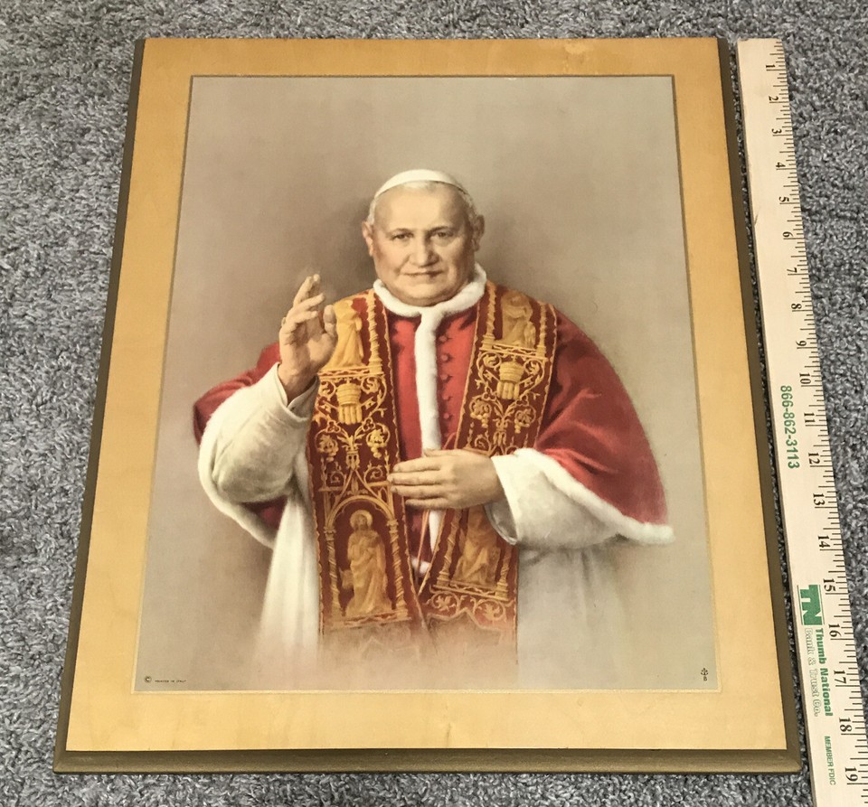 Vtg Wooden Lacquered Picture JOHN XXIII (ANGELO GIUSEPPE RONCALLI) POPE ...
