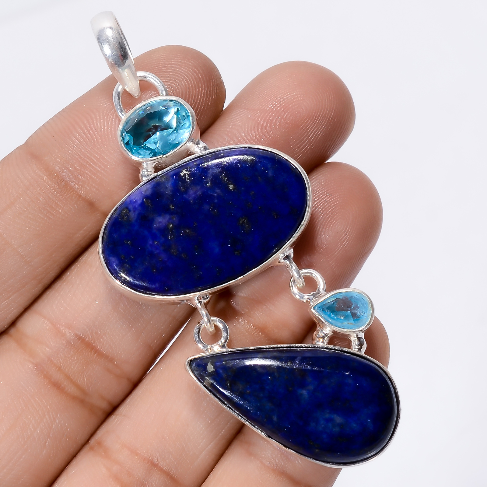 Lapis Lazuli Blue Topaz Gemstone 925 Silver Handmade Pendant 2.5" ARP ...