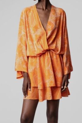 $799 Zadig & Voltaire Women's Orange Paisley Haley Draped Mini Dress ...