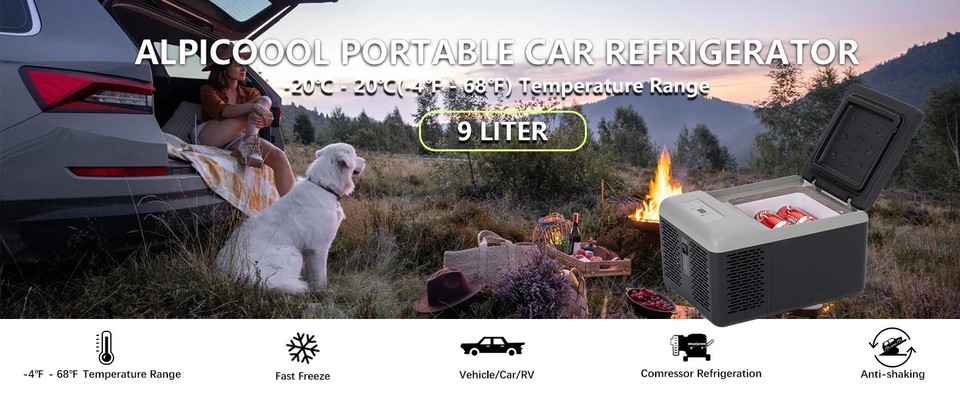 Alpicool C9 9L Compressor Car Fridge Freezer, -20℃ DC 12v AC240 volt ...