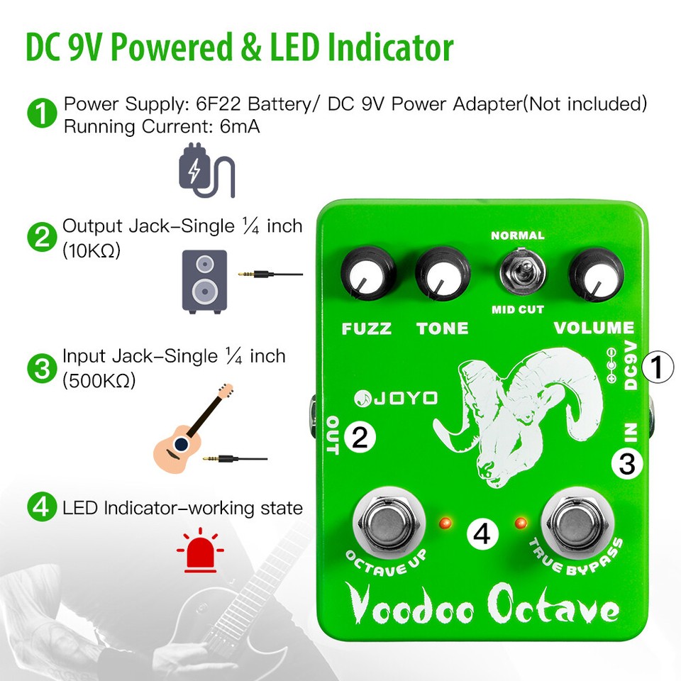 JOYO Voodoo Octave Fuzz Electric Guitar Pedal Germanium Fuzz 60's Rock ...