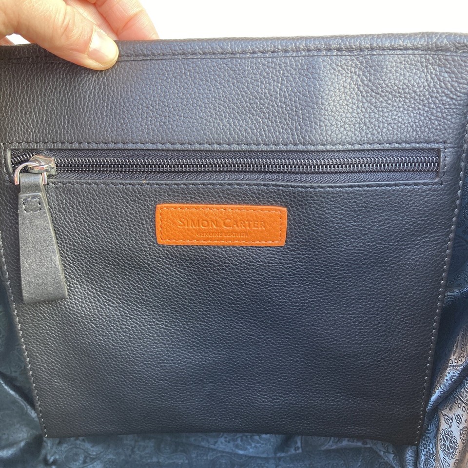 Simon Carter London Laptop/Courier Bag of Khaki Canvas + Leather with ...