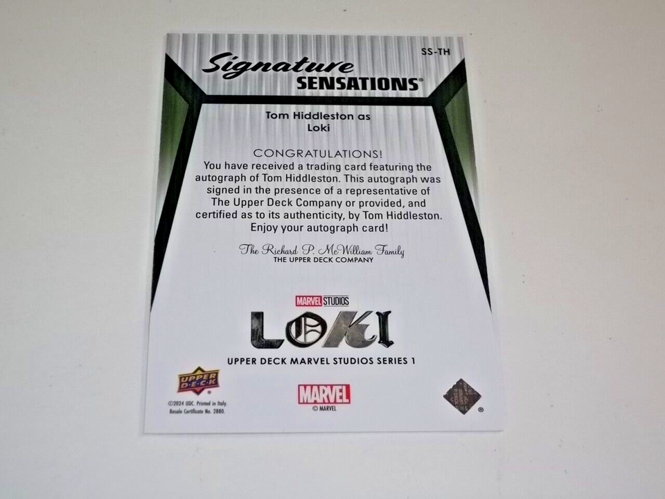 2024 Upper Deck Marvel Signature Sensations Tom Hiddleston Loki SS-TH ...