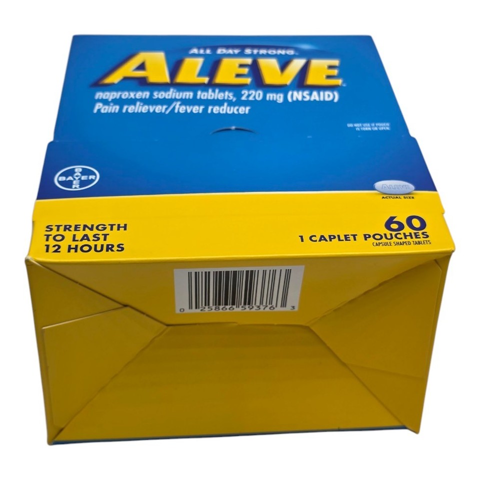 ALEVE Pain Reliever, 60 - 1 Caplet Pouches, Dispenser, Fever Reducer ...