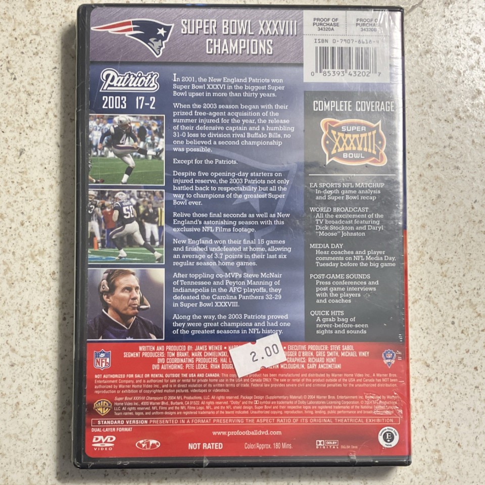 NFL Films Super Bowl XXXVIII Champions Special Edition DVD NFL 2004 ...