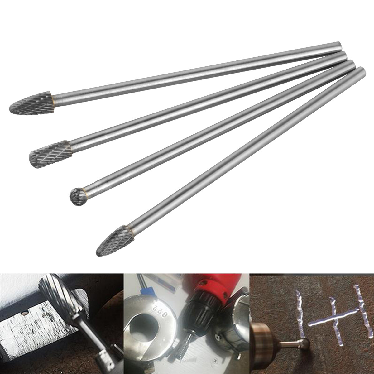 4pcs Tungsten Steel Cut Burr 1/4" Shank 150mm Long Reach Carbide Rotary ...