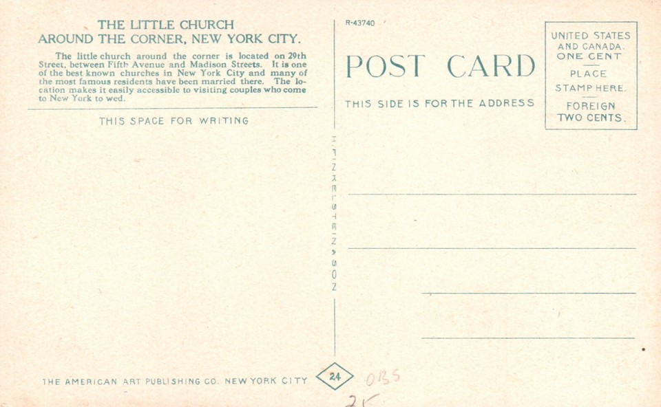 Postcard NY New York City Little Church Around the Corner Vintage PC ...