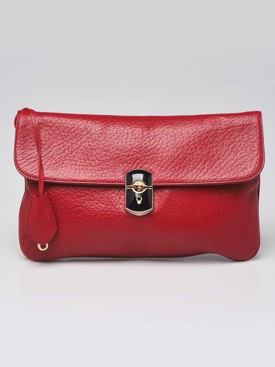 Balenciaga Red Pebbled Lambskin Leather Padlock Clutc… - Gem