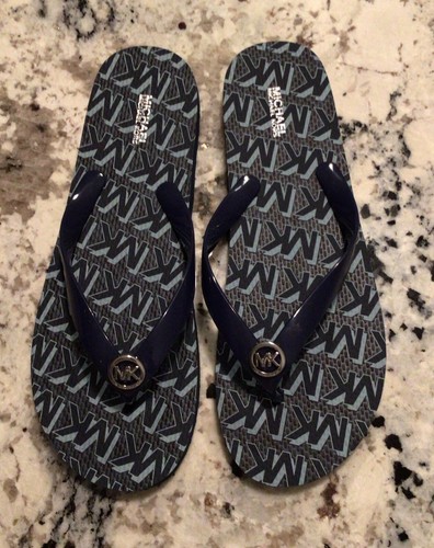 MICHAEL KORS MK Signature Navy and LIght Blue Flip Flop Sandals Size 11 ...
