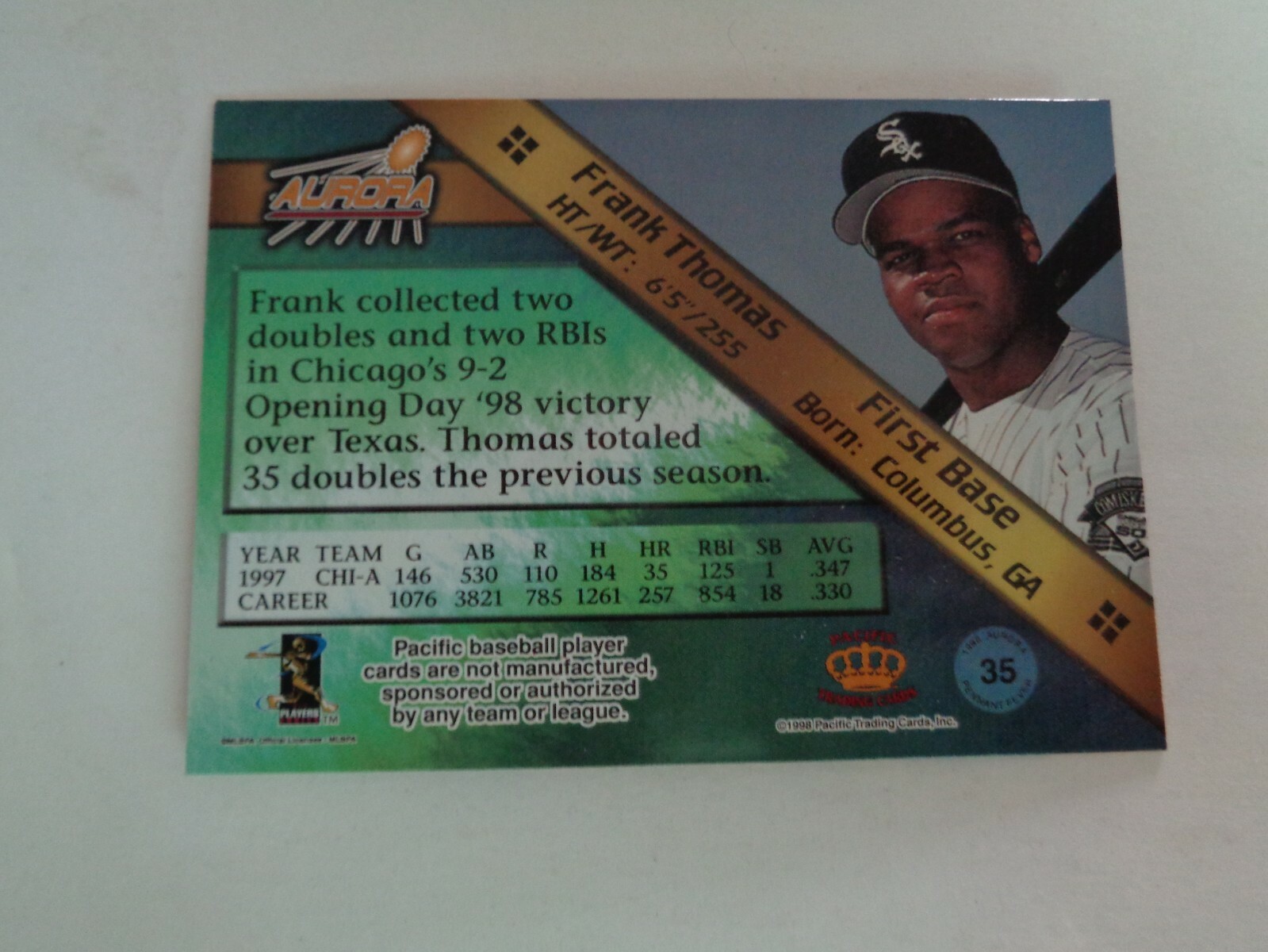 1998 Pacific Aurora Frank Thomas Card #35 | eBay