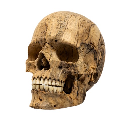 Wood Skull - Life Size Large 5" Hand Carved Human Skull Replica ...