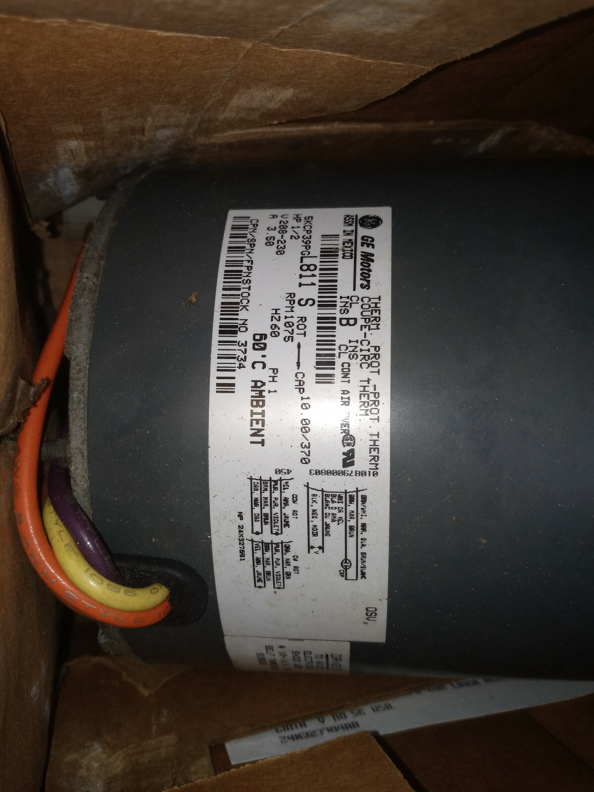 GE 5KCP39PGL811S 1/2HP 1075RPM 208-230V 3.5A Stock #3734 CCW/CW NEW IN ...