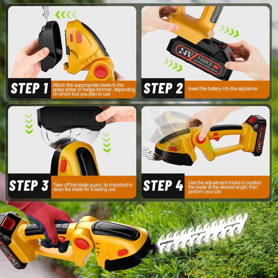 Cordless Electric Mini Hedge Trimmer 2 in 1 Brush Grass Cutter Shears ...