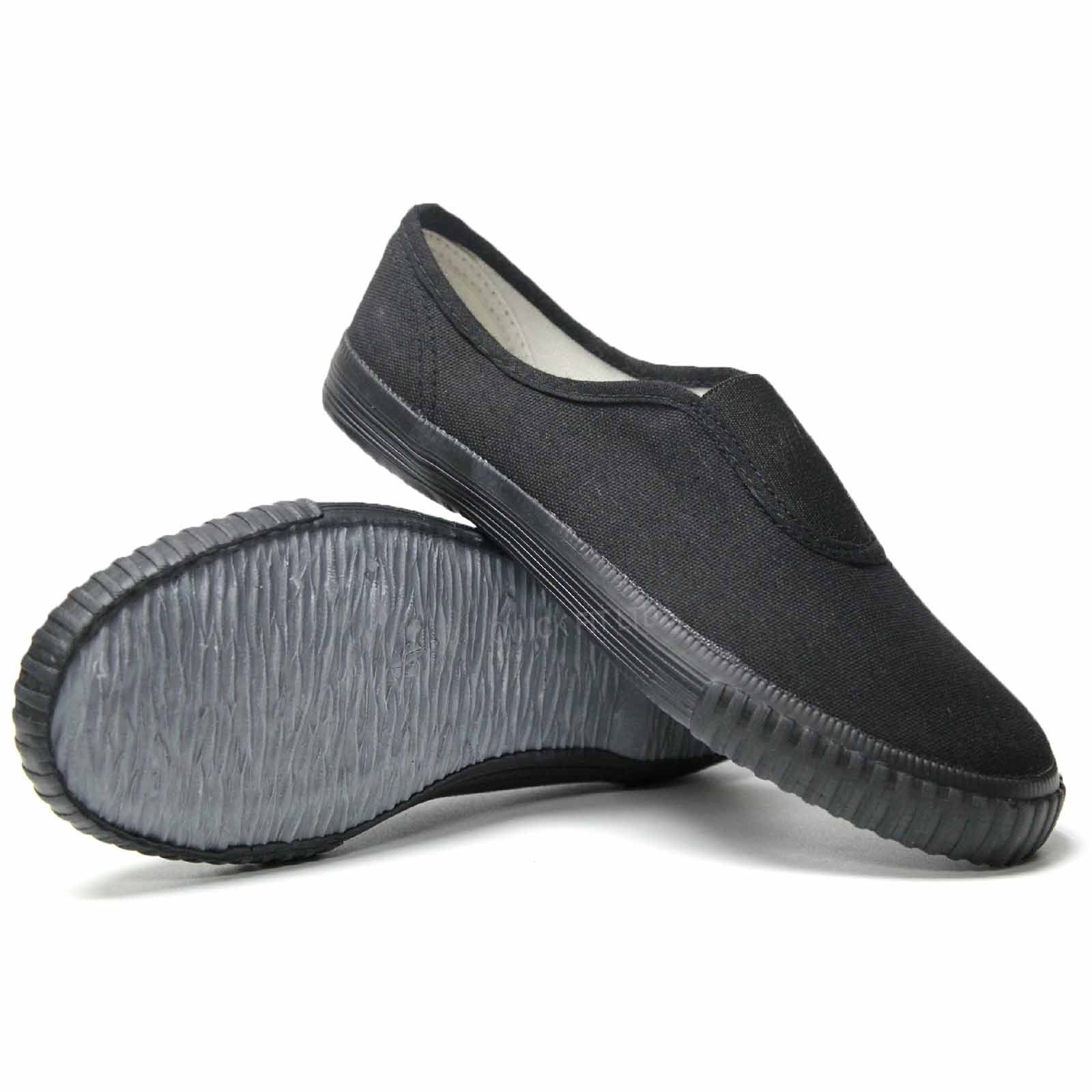 BRAND NEW BOYS GIRLS UNISEX BLACK SCHOOL PE PUMPS PLIMSOLES PLIMSOLES ...