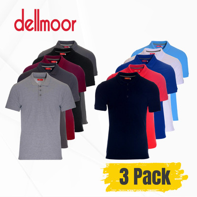 Mens Polo Shirts Pack of 3 Pure Cotton Short Sleeve Multipack Polo ...