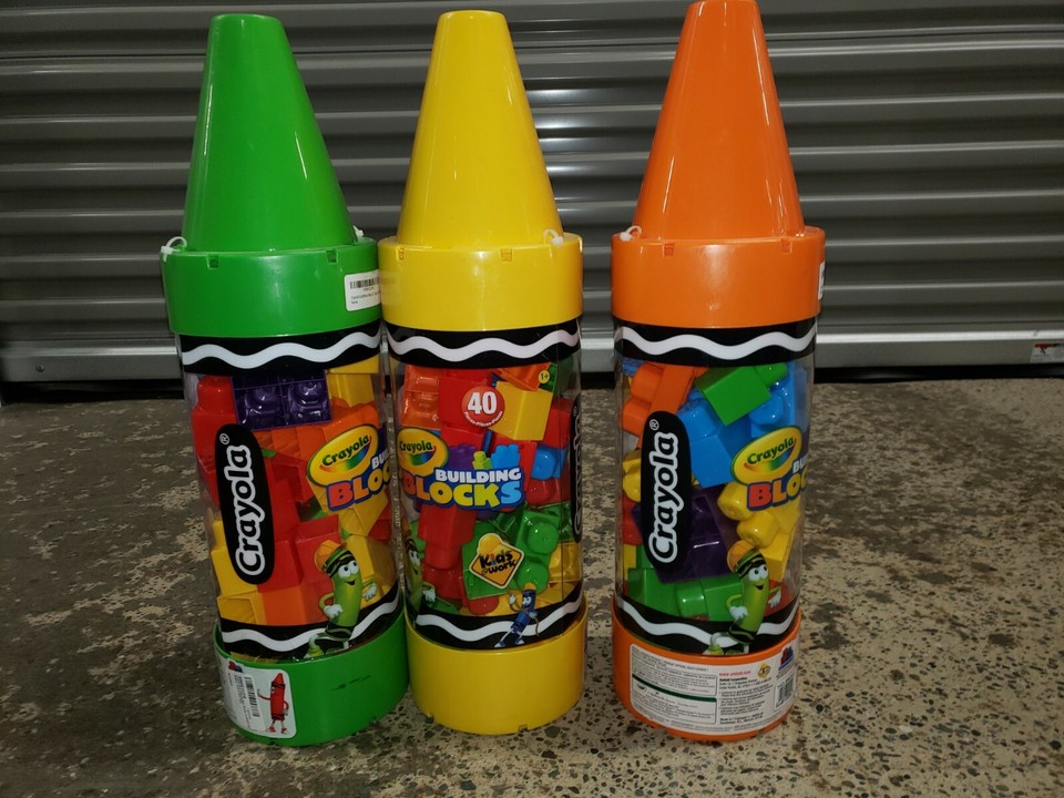 3x Crayola Building Blocks 40pc Set in Crayon Shaped Storage Container ...