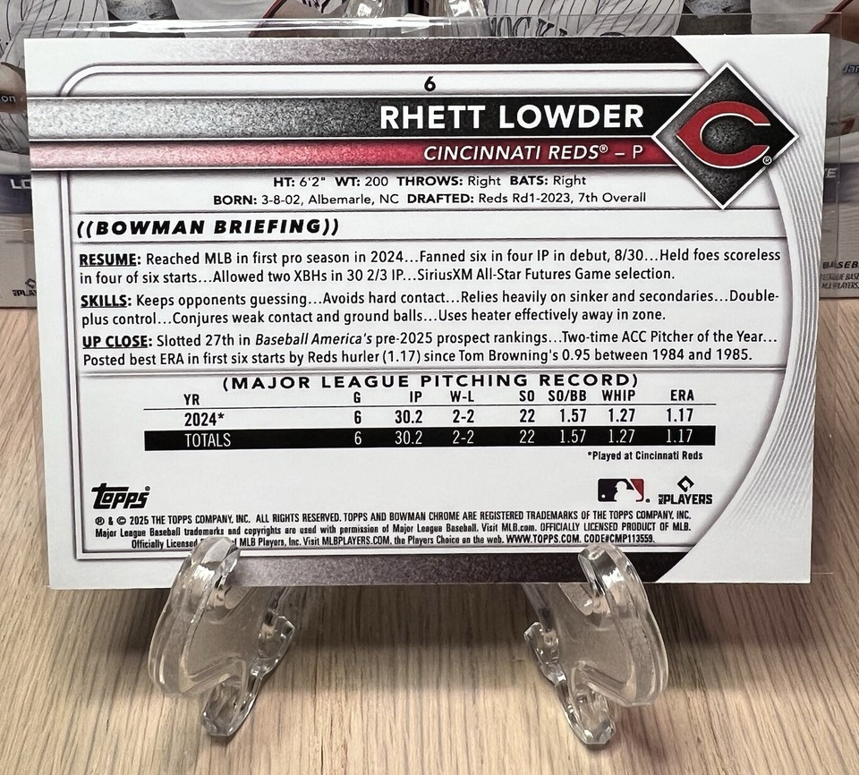 2025 Bowman Rhett Lowder Red Rookie Redemption 1st Listed! CIN Reds 🔥📈 ...