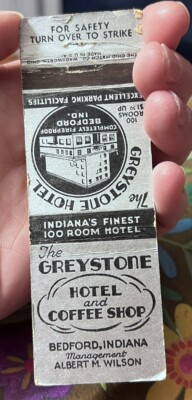 Matchbook Cover The Greystone Hotel Coffee Shop Bedford Albert M ...