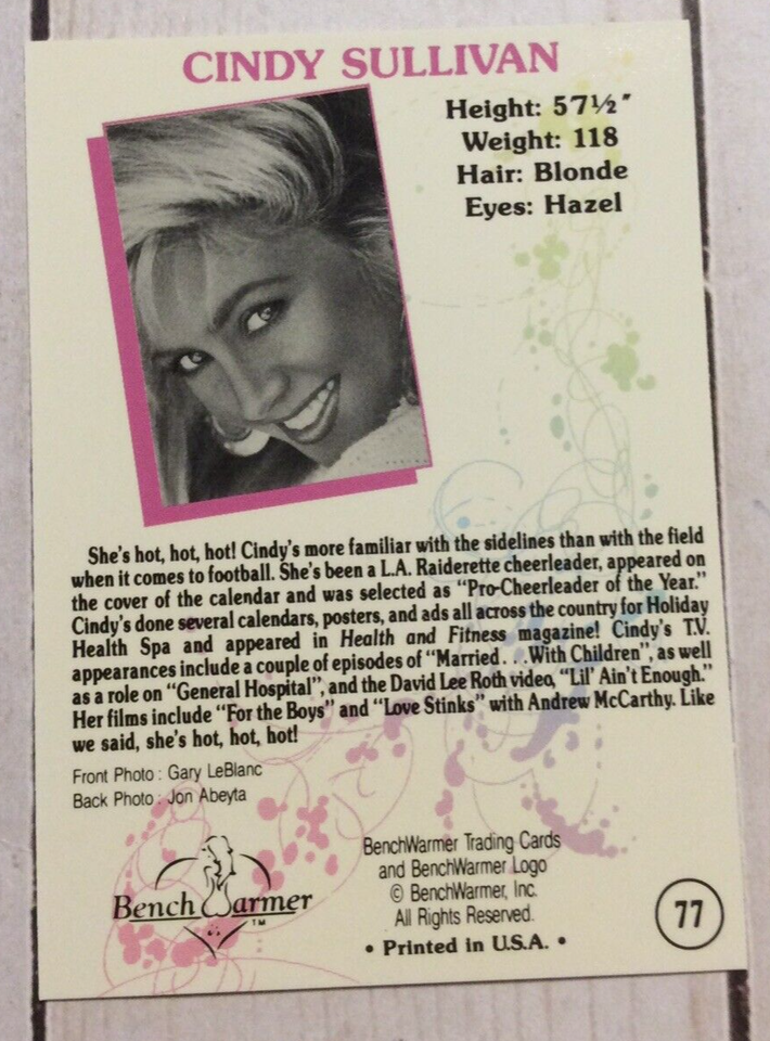 1992 Benchwarmer Series One First Edition Card # 77 Cindy Sullivan | eBay