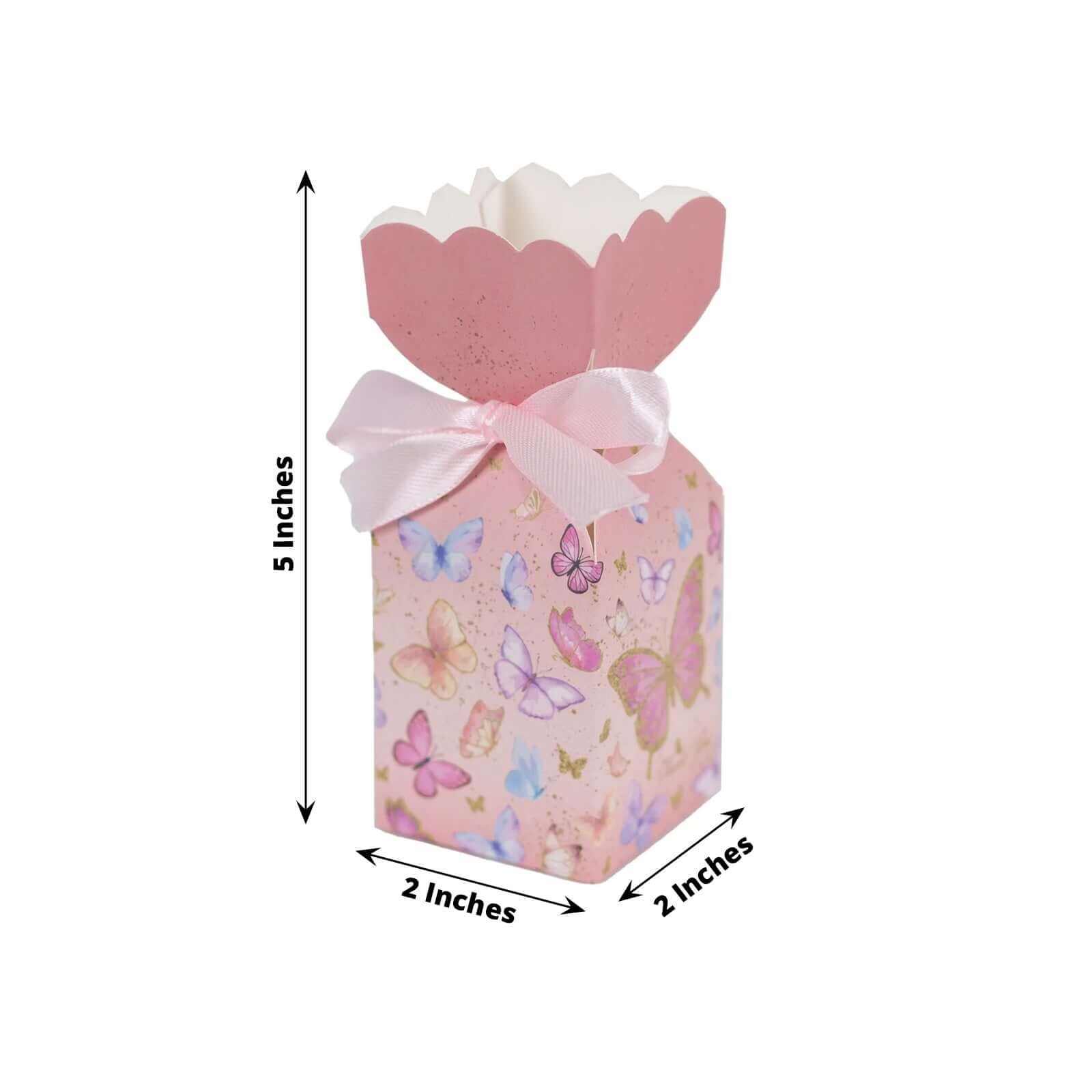 25 PINK Floral Top Party Favor BOXES Butterfly Print Events Decorations ...