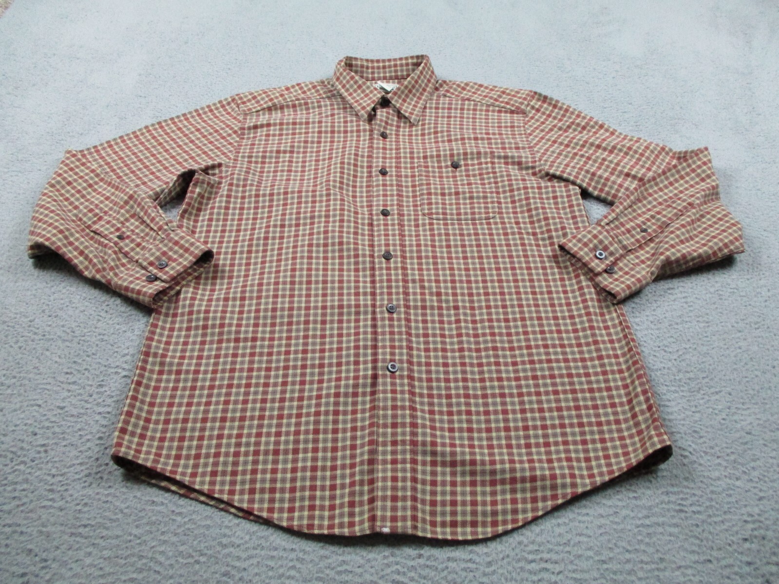 LL Bean Shirt Adult Medium Brown Plaid Tattersall Button Up Flannel ...