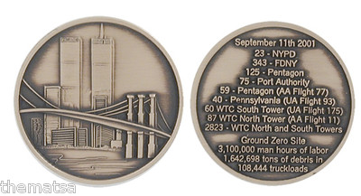 9-11 NEW YORK WTC MEMORIAL COIN FIRE POLICE FLIGHT 93 1.75" CHALLENGE ...