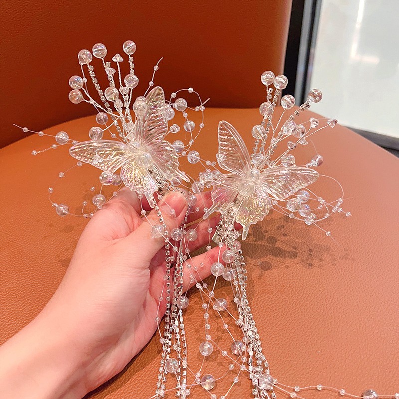 1PC Butterfly Bead Tassel Hair Pins For Women Girl Hair Clip Side Clip ...