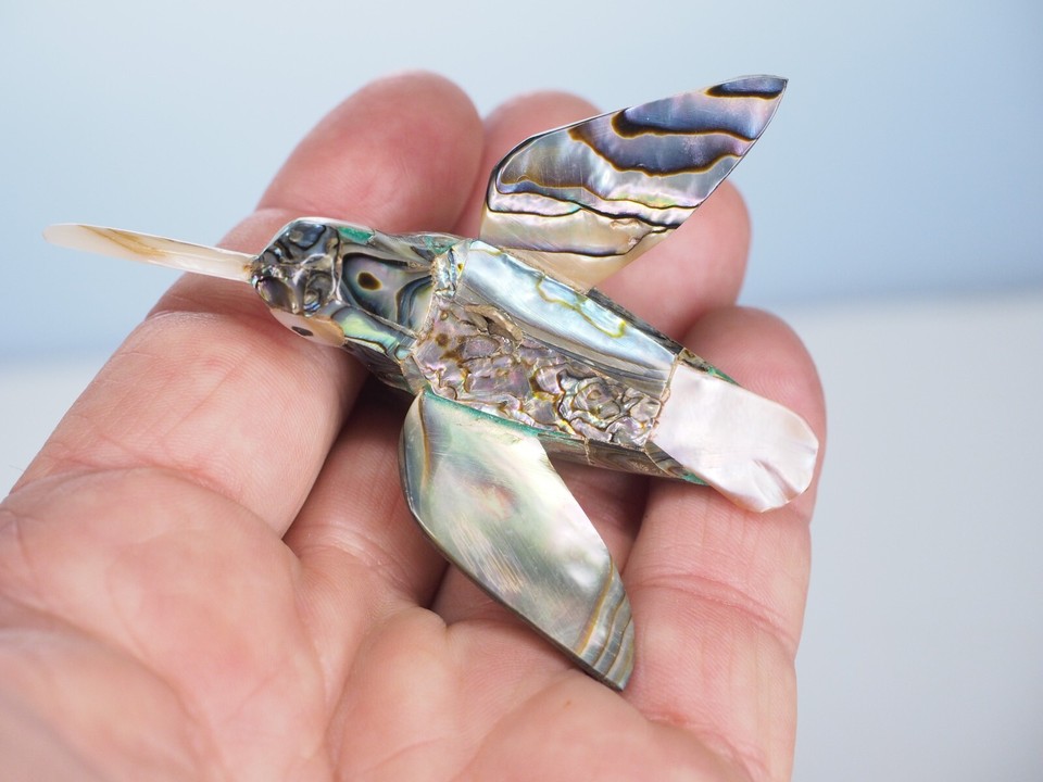 Carved Abalone shell humming bird pendant Christmas ornament sun ...