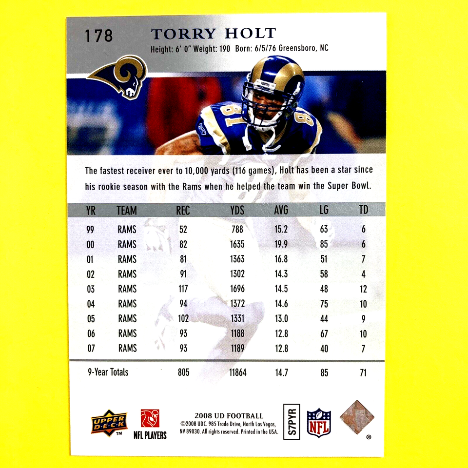 Torry Holt 2008 Upper Deck Card #178 NFL St. Louis Rams | eBay