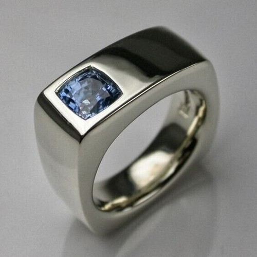 Men's Square Solitaire Promise Ring 2.0Ct Simulated Sapphire 14k White ...