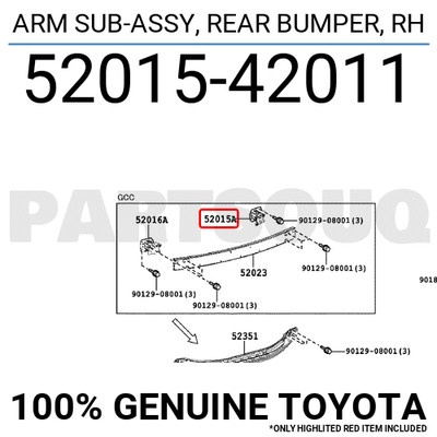 5201542011 Genuine Toyota ARM SUB-ASSY, REAR BUMPER, RH 52015-42011 | eBay