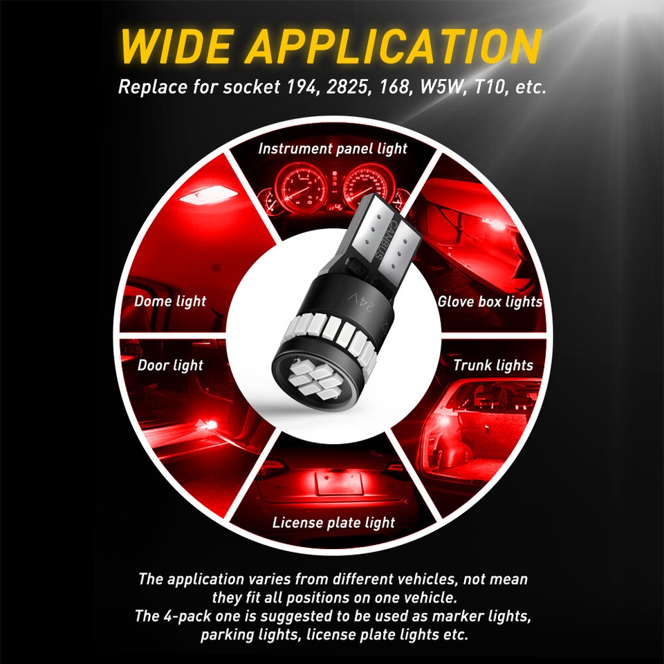 AUXITO T10 Red LED Inner Bright 2825 168 Tail Light Bulb Super 192 194 ...