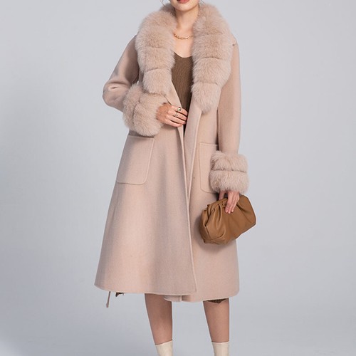 Women 100% Wool Cashmere Jacket Fleece Coat Winter Real Fox Fur Collar ...