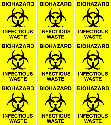 Biohazard Infectious Waste Stickers 60mm X 69mm 9 X Warning & Safety ...