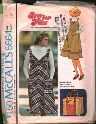 5664 Vintage McCalls SEWING Pattern Misses Jumper Make a Bag Sew for ...