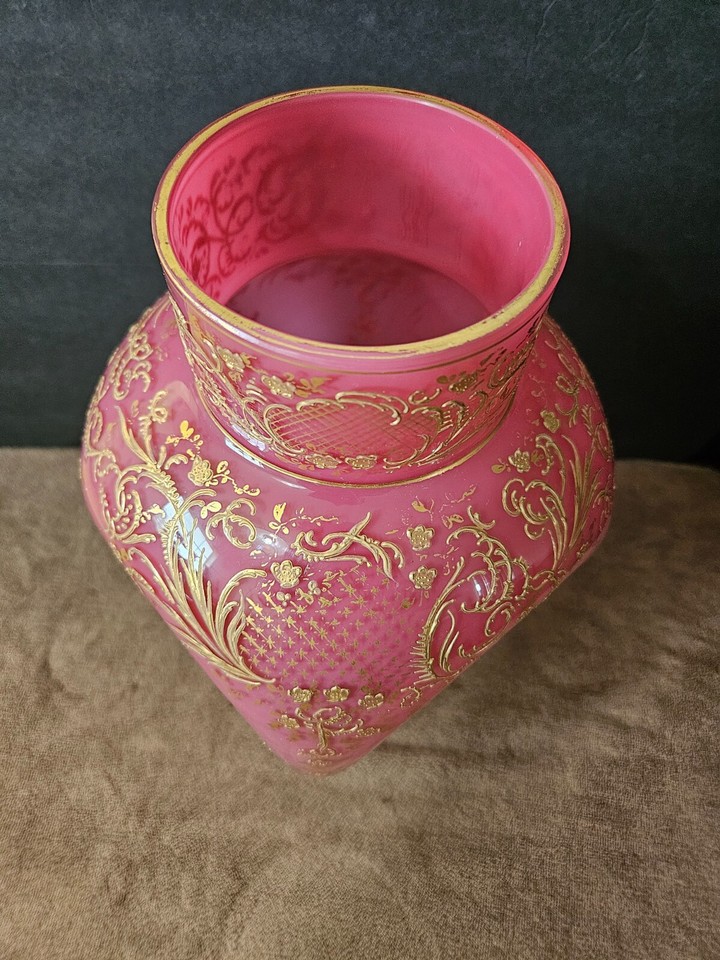 3 ANTIQUE LOETZ ART GLASS GOLD RELIEF PINK VASES DEK 1/4 MOST RARE ...