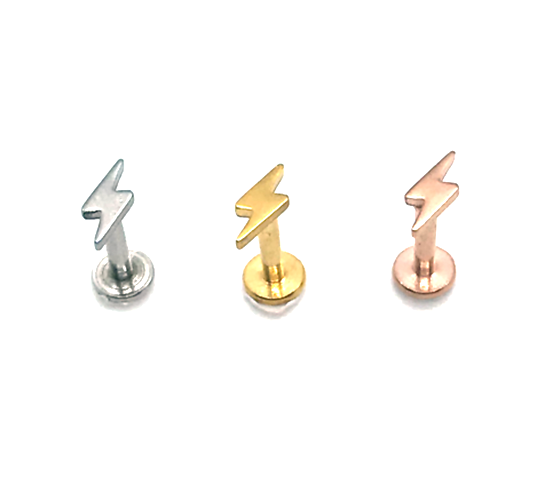 16G LIGHTNING BOLT ROSE GOLD / STEEL INTERNALLY THREADED LABRET STUD ...