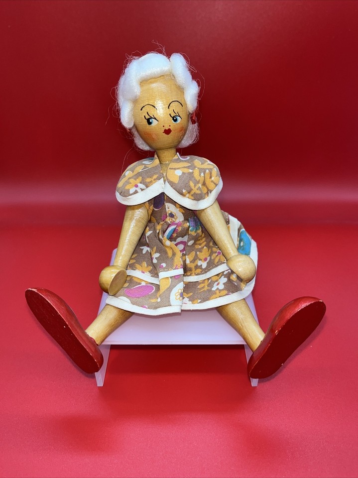 Vintage Polish Wood Peg Doll Girl Dressed Figurine Moveable Joints | eBay