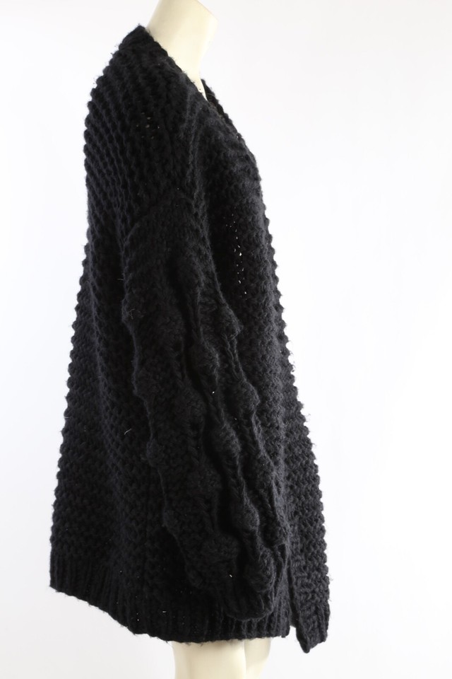 Unbranded Cardigan Black Crochet Chunky Knit Bobble Sleeve Cosy Warm ...