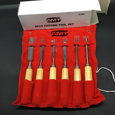 6 Pc AMT Wood Carving Hand Chisel Carver Woodworking Lathe Tool Set ...