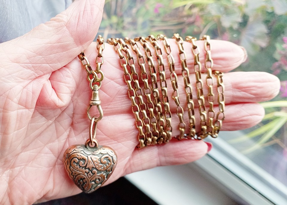 Antique Victorian Rolled Rose Gold Muff/Guard Chain & Heart Pendant ...