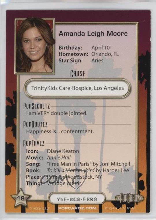 2008 PopCardz Series 1 Mandy Moore #18 1c8n | eBay