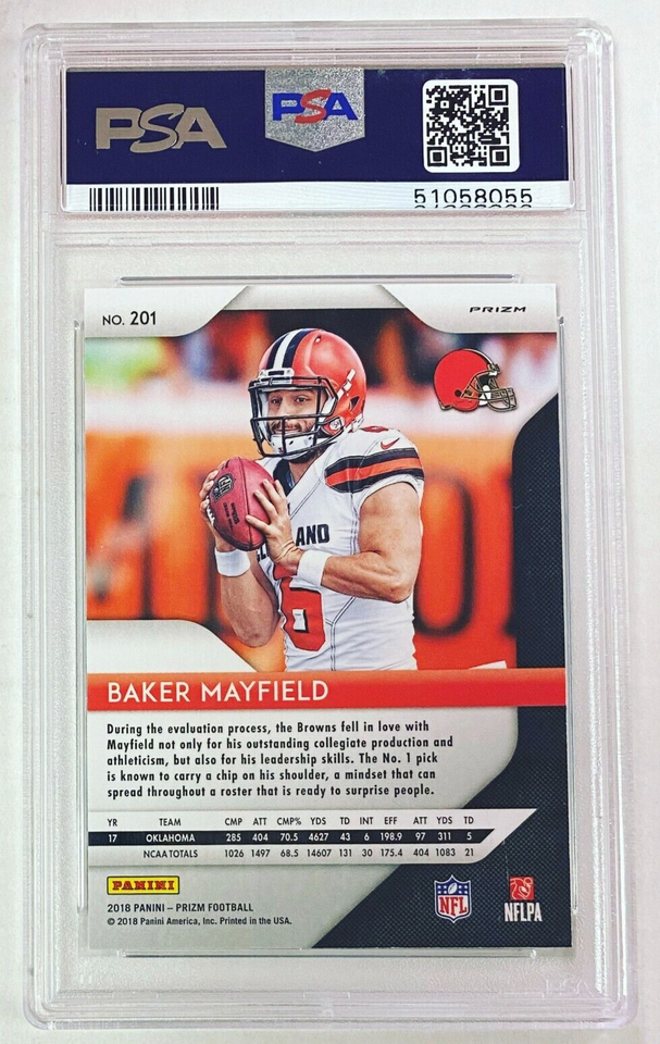 2018 Panini Prizm Baker Mayfield Lazer PSA 9 MINT Rookie Card #201 RC Blue | eBay