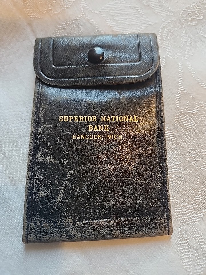 Vintage 1920s Leather Check Book Wallet SUPERIOR NATIONAL Bank HANCOCK ...