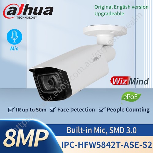 IPC-HFW5842T-ASE-S2 8MP IP Camera Built-in Mic POE IR50m IP67 IK10 SMD3 ...
